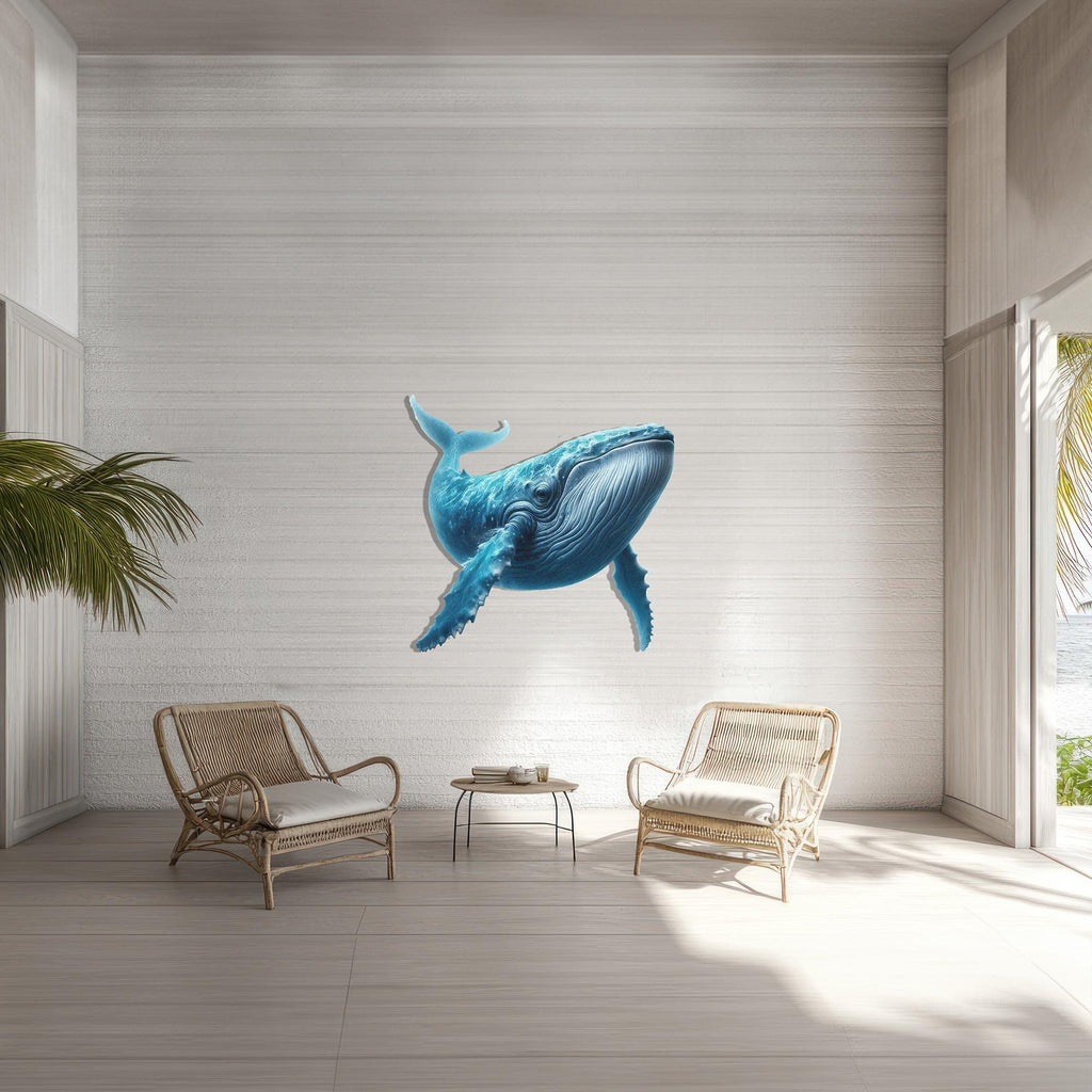 Blue Color Whale Metal Wall Art, Metal Fish Sculpture, Blue Ocean Desi ...